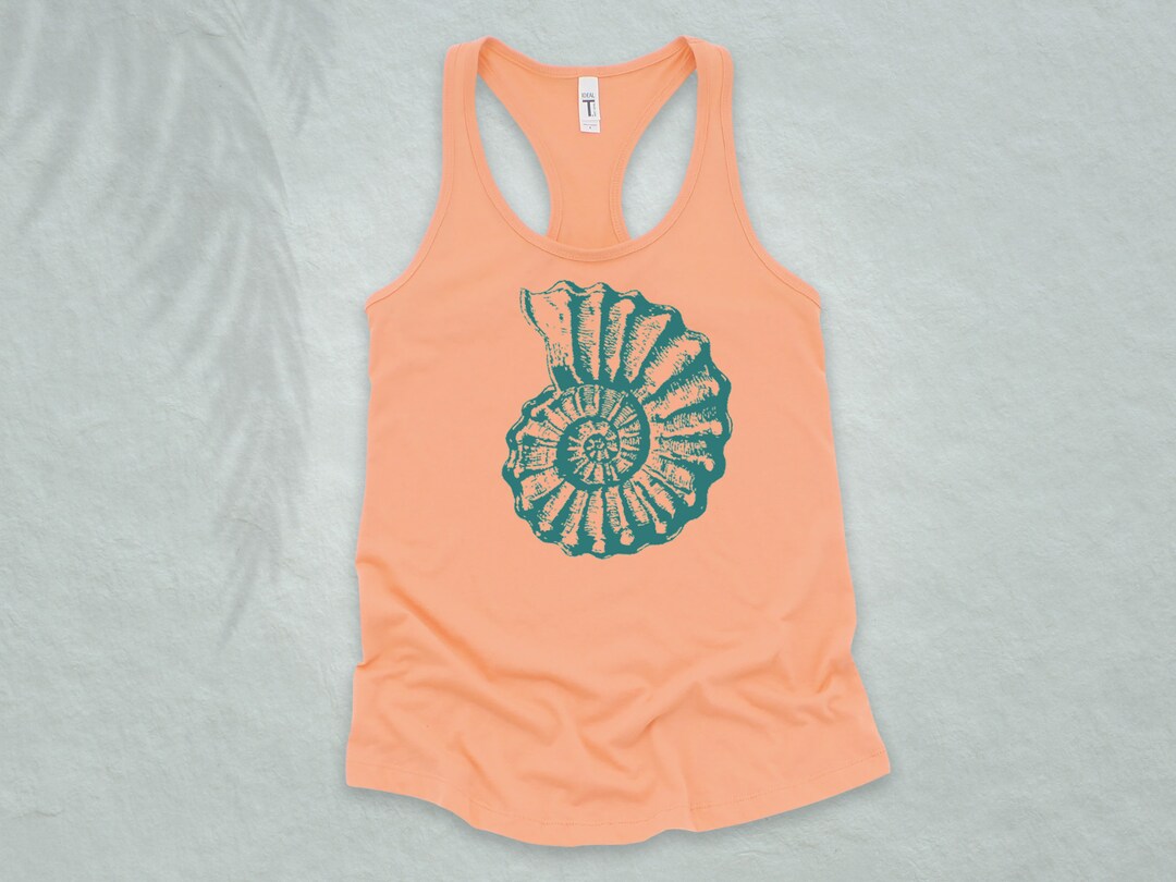 Beach Shirts for Women With a Turquoise Shell Printed on a Coral ...