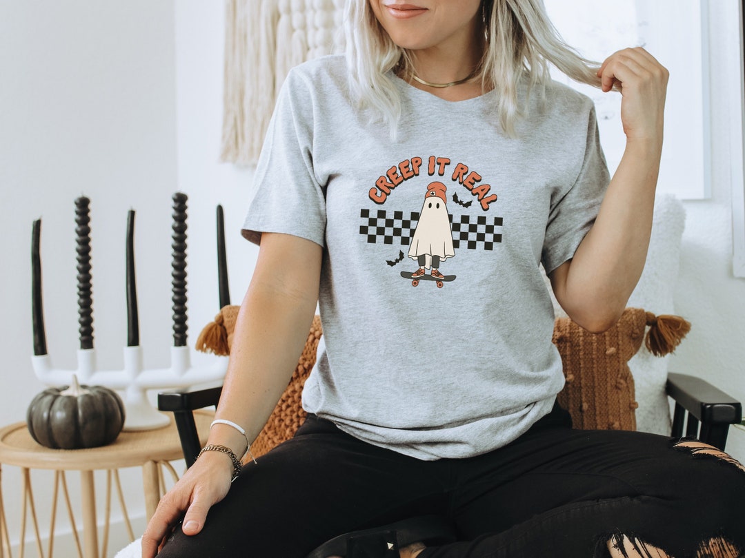 Creep It Real Cute Ghost Shirt for Women, Cotton Oversized Retro ...
