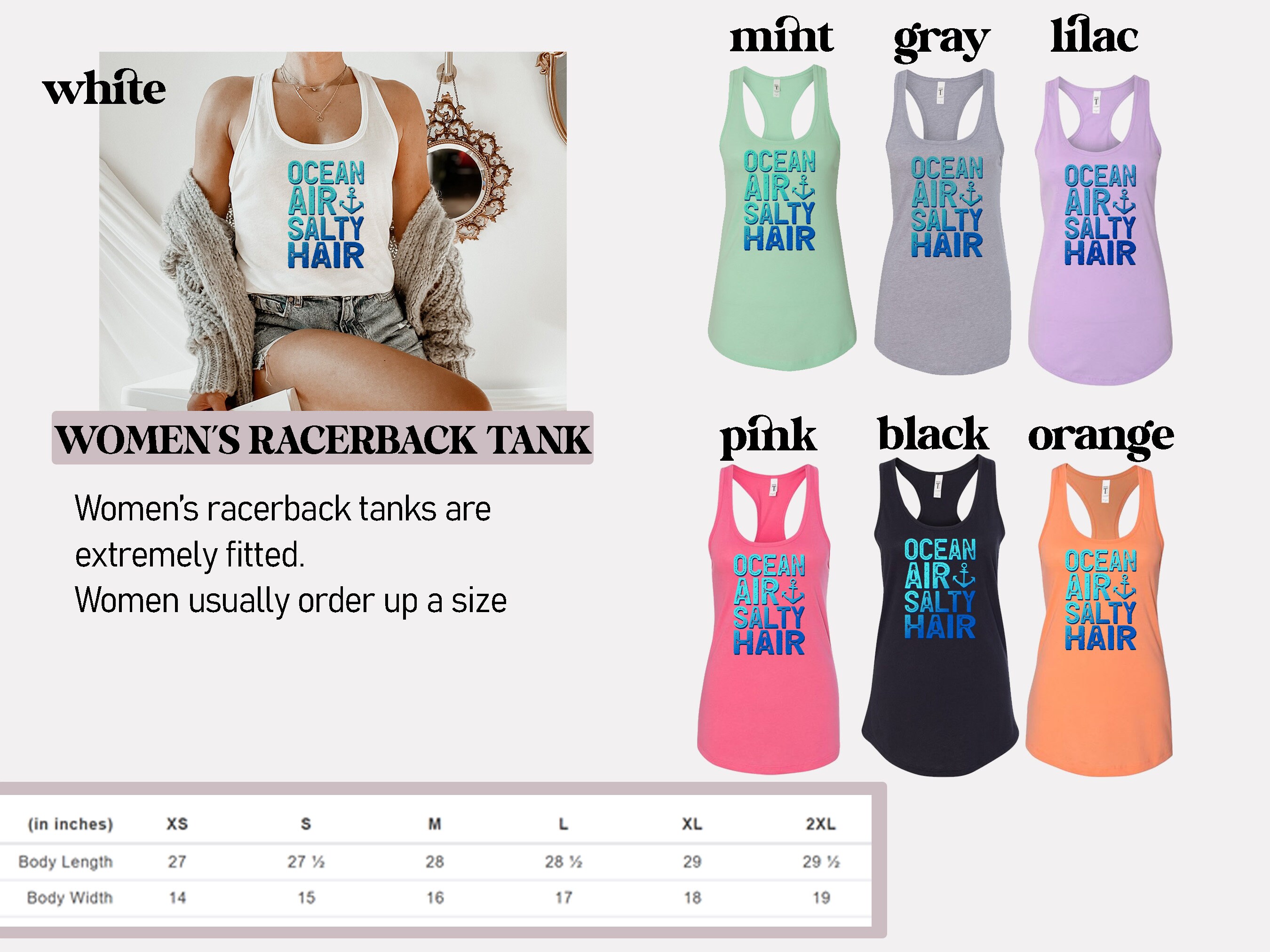 Beach Shirts for Women With Saying Ocean Air Salty Hair Printed in ...