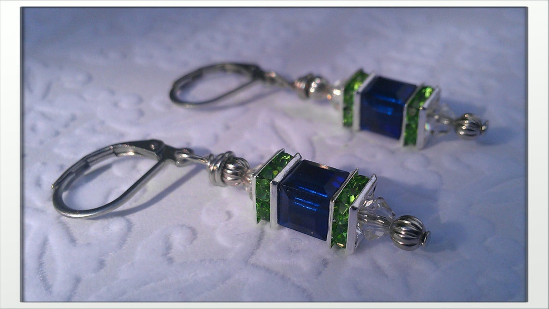 Seattle Seahawks Earrings: Blue & Green Crystal Dangles - Etsy