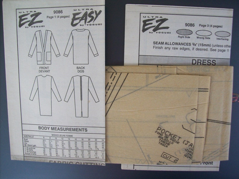 Vogue 9086, Ultra EZ Vogue, Misses Jacket, Misses Dress - Etsy