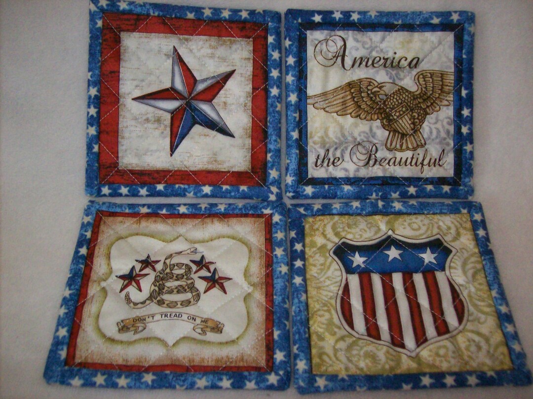 Patriotic Coasters, Cotton Coasters, Wine Coasters, Set of 4 Coasters ...