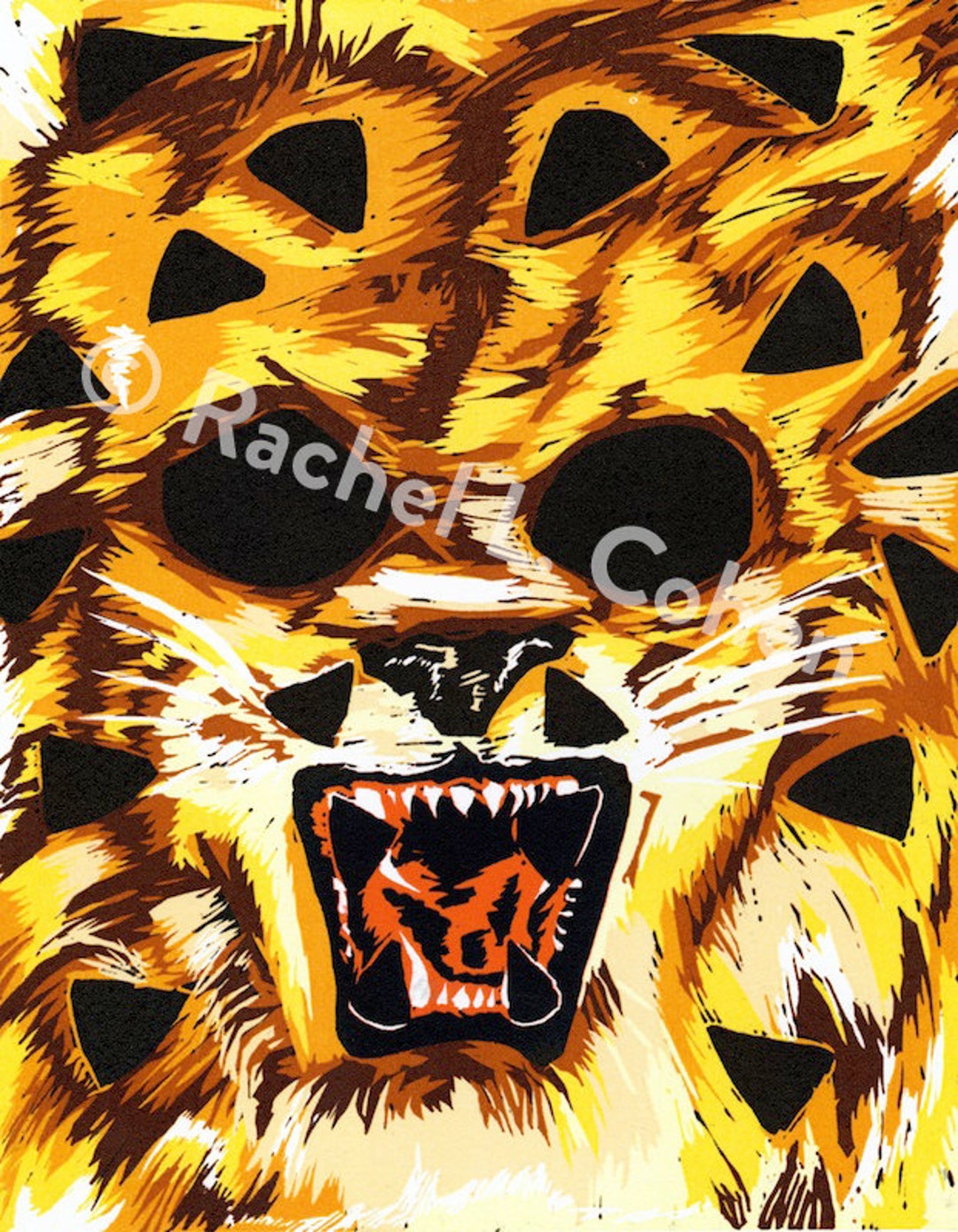 New York Rangers Giles Gratton NHL Hockey Lion Leo Goalie Mask Linocut ...