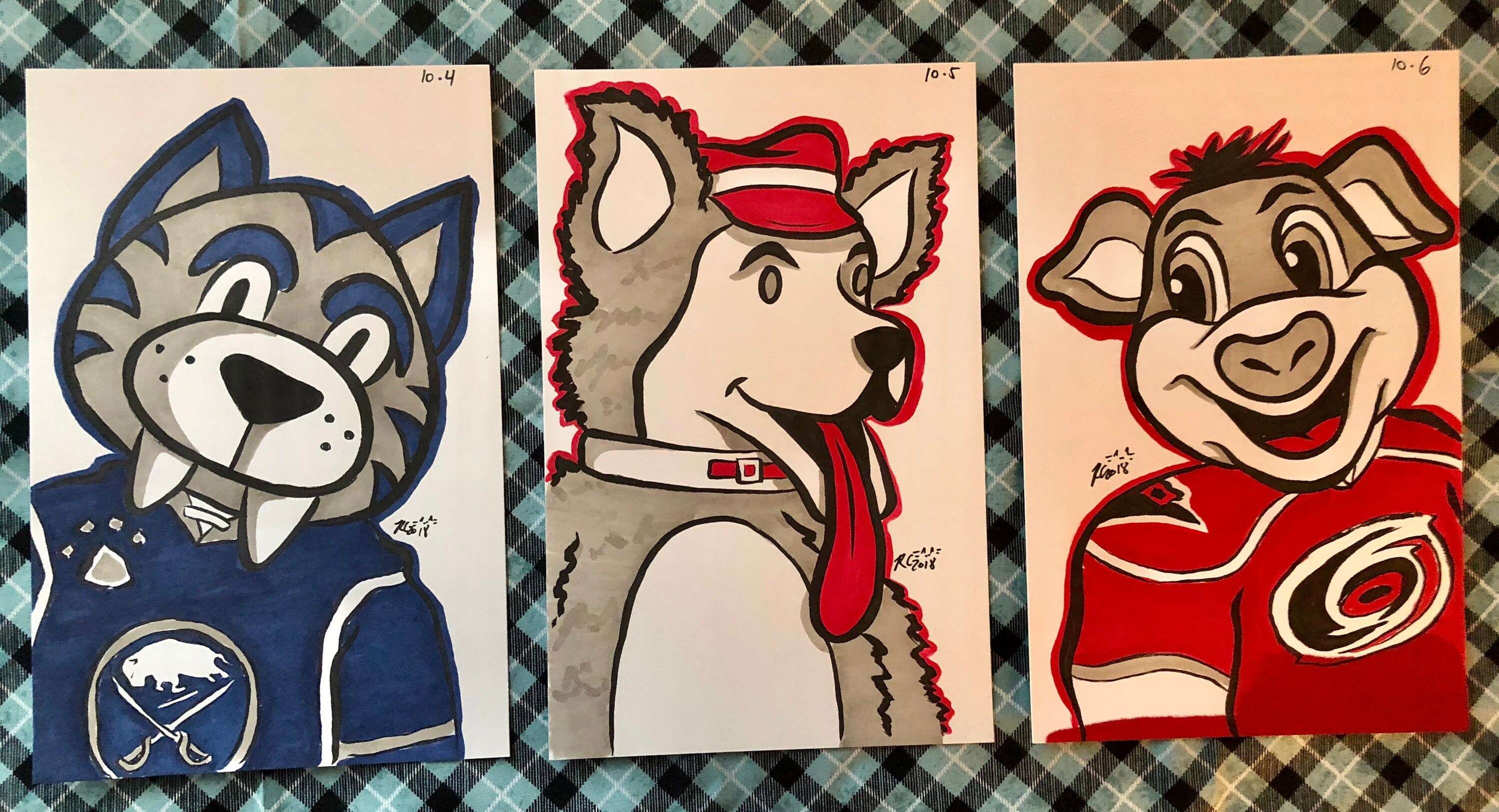 NHL Ice Hockey Mascot Original Ink Drawings OOAK 5.5 X 8.5 | Etsy