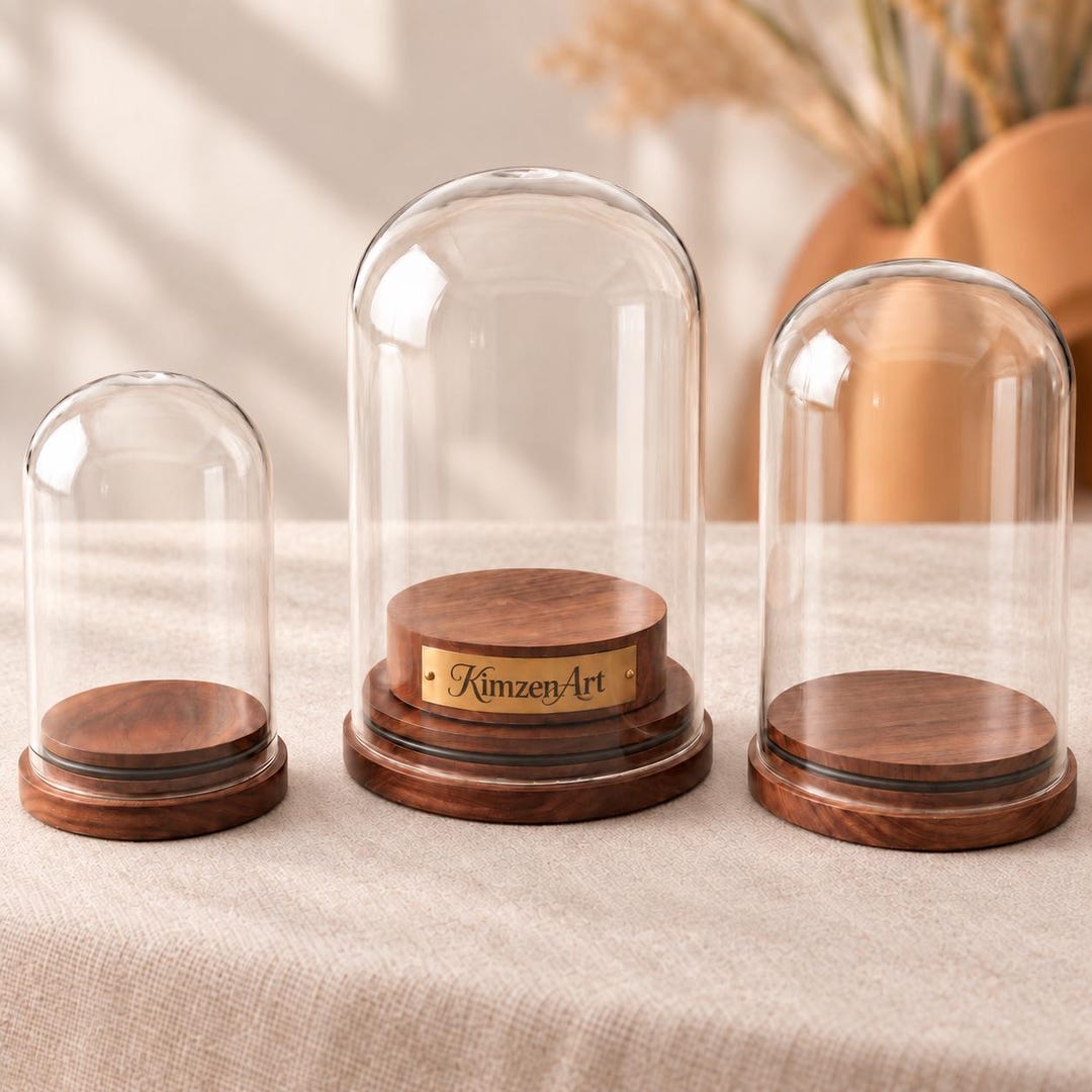 Custom Glass Cloche Dome With Wooden Base & Engraved Plaque ...