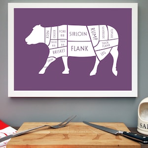 A3 Butcher Poster Butcher Diagram Cow Picture Cow Print Chef Gift Gift ...