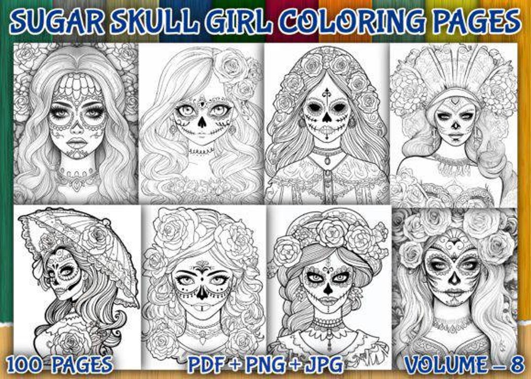 Sugar Skull Girls Coloring Pages - Etsy