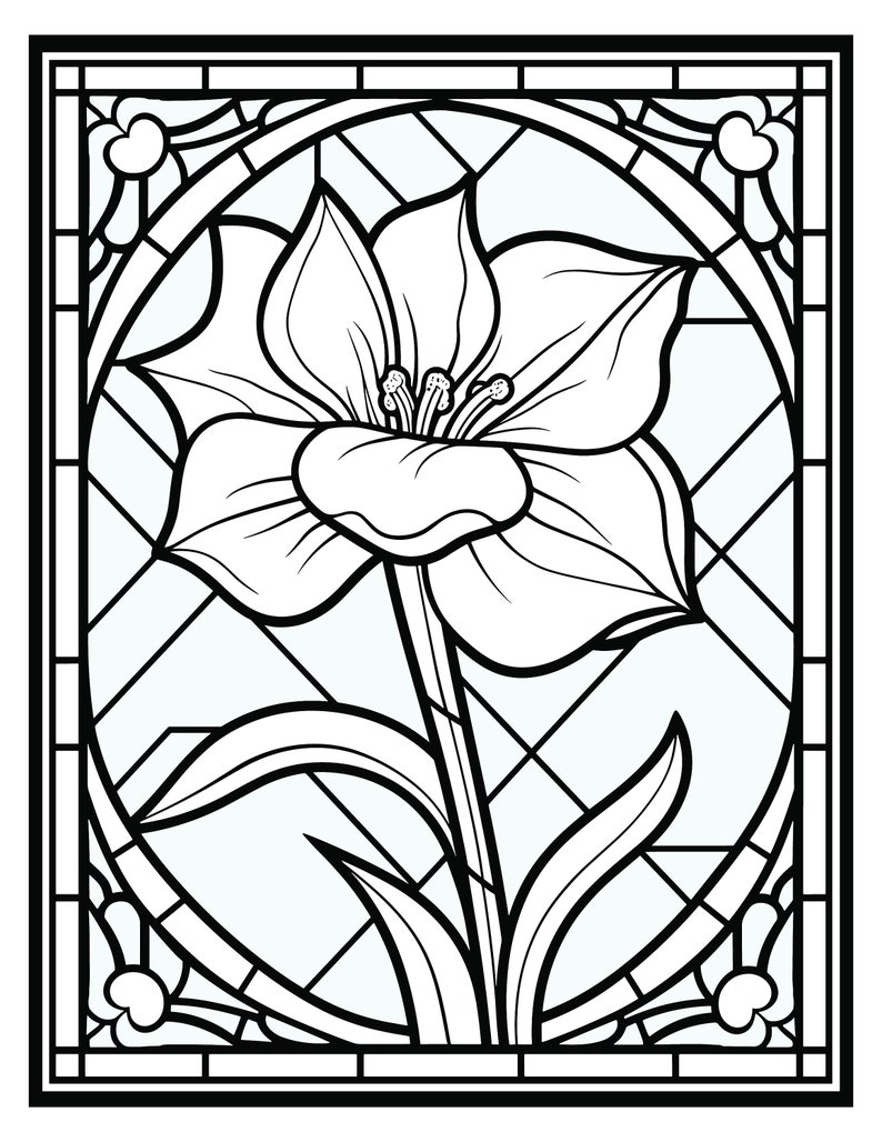180 Stain Glass Flowers Coloring Pages - Etsy
