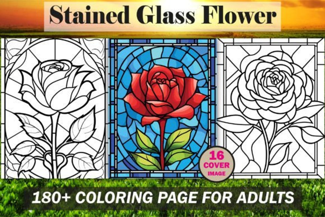 180 Stain Glass Flowers Coloring Pages - Etsy