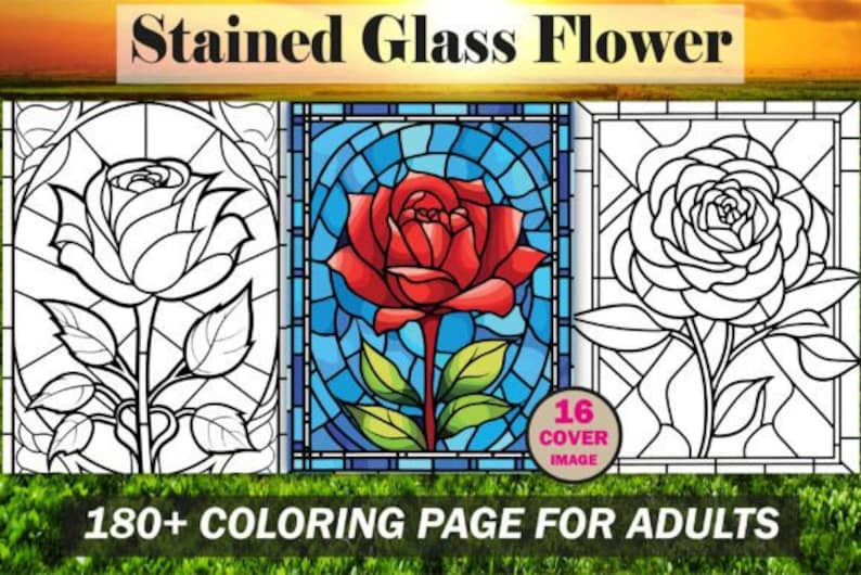 180 Stain Glass Flowers Coloring Pages - Etsy