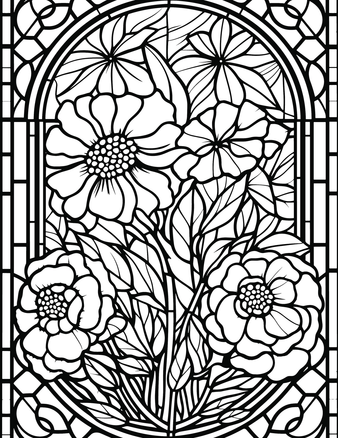 180 Stain Glass Flowers Coloring Pages - Etsy