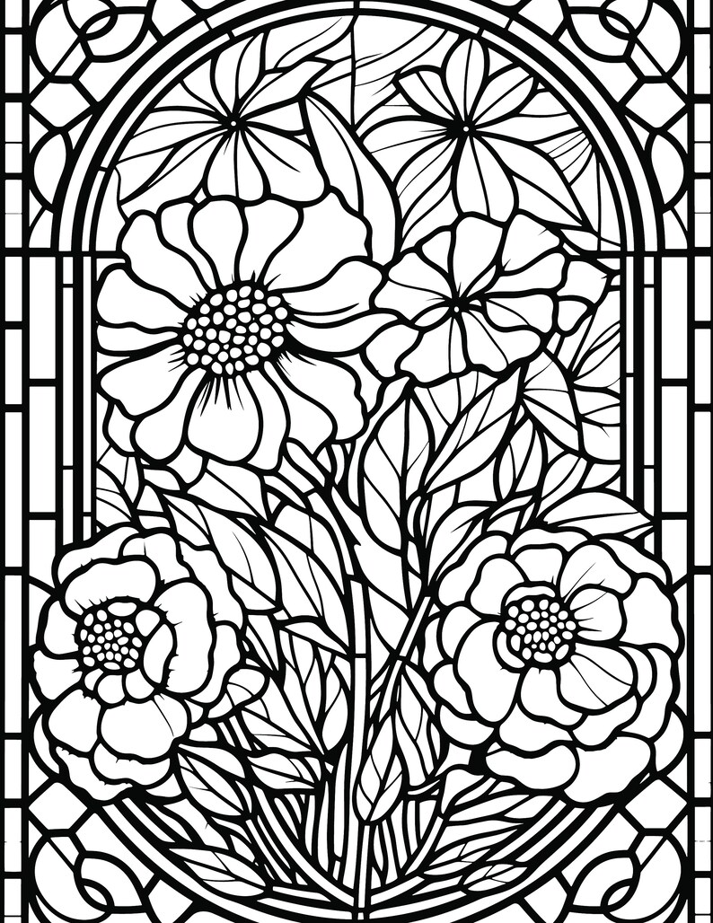 180 Stain Glass Flowers Coloring Pages - Etsy