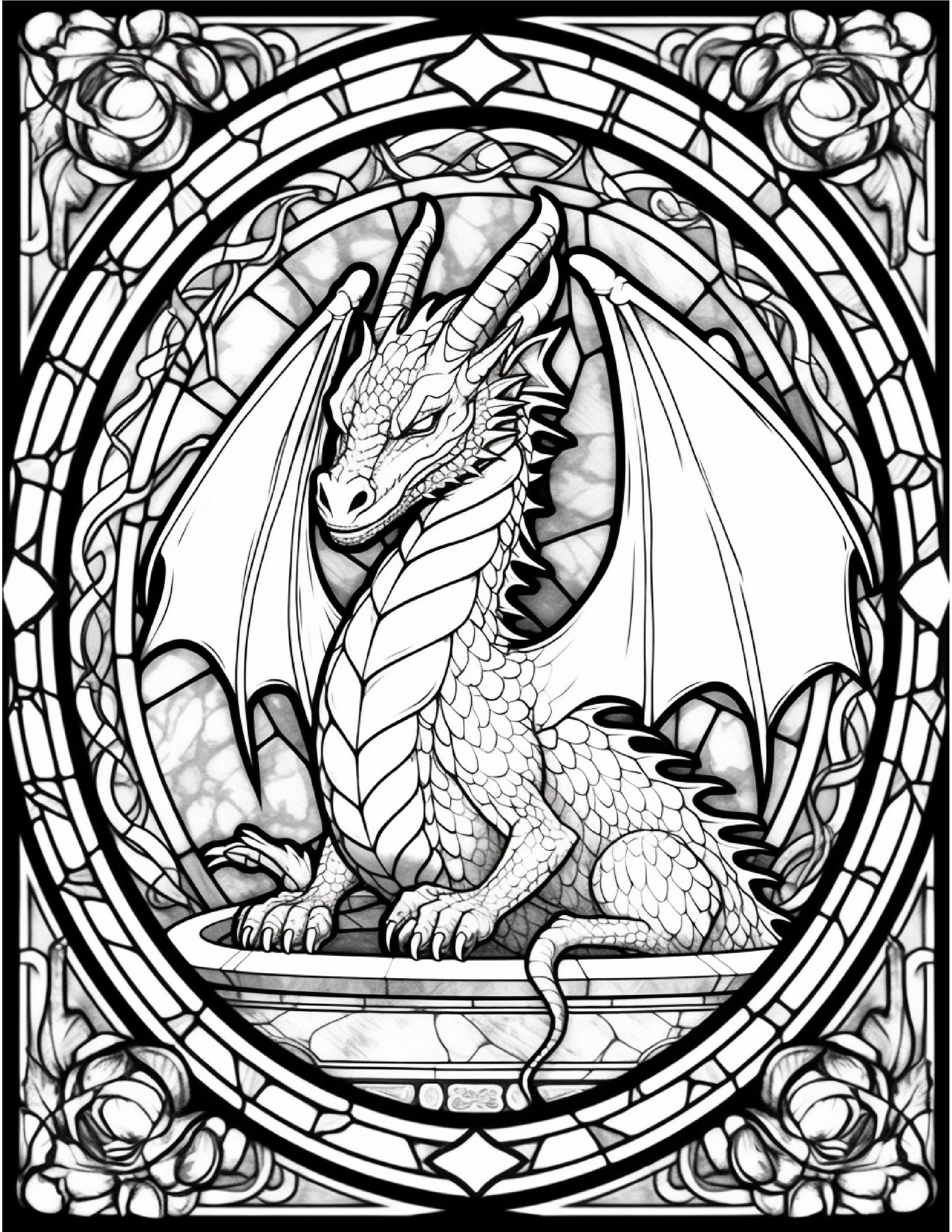 1.100 Stained Glass Dragons Coloring Pages Printable Fantasy Dragon Art ...