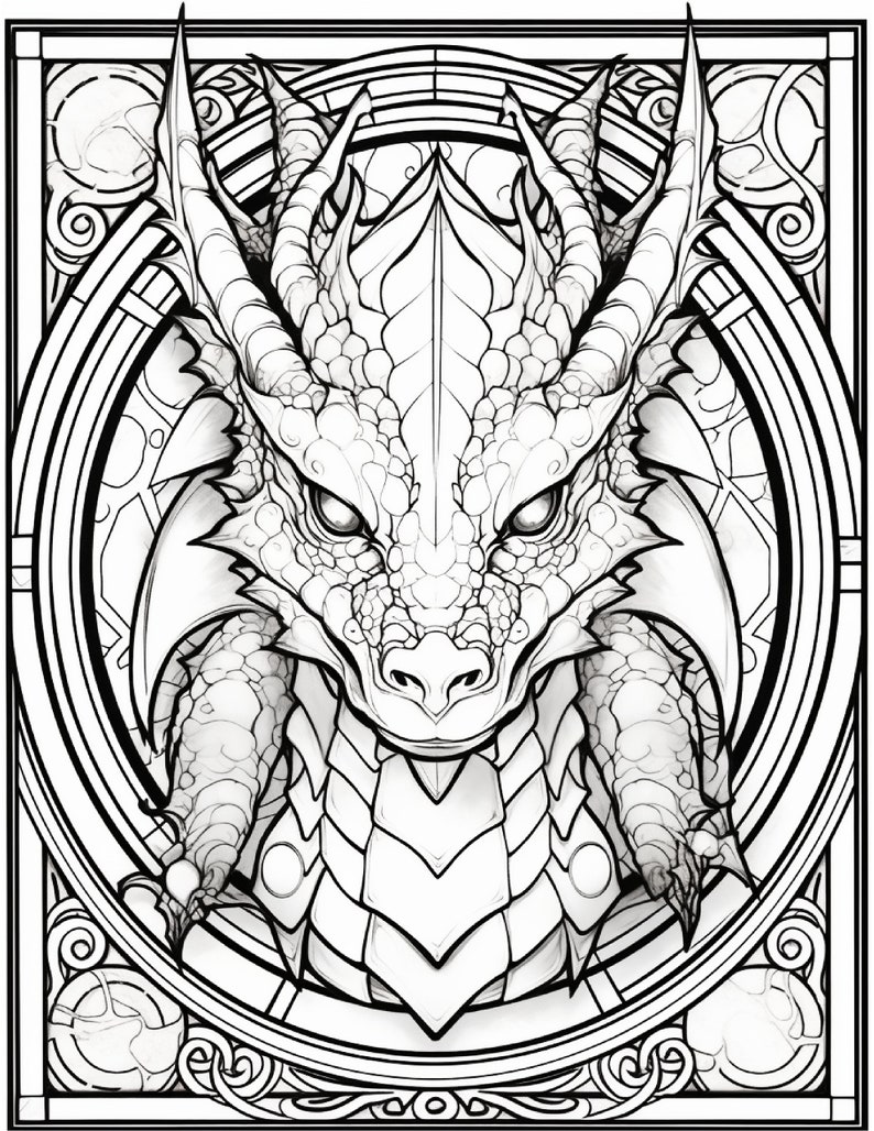 1.100 Stained Glass Dragons Coloring Pages Printable Fantasy Dragon Art ...