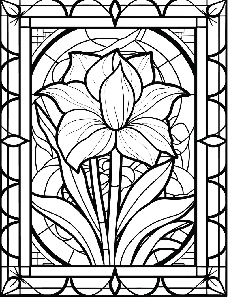 180 Stain Glass Flowers Coloring Pages - Etsy