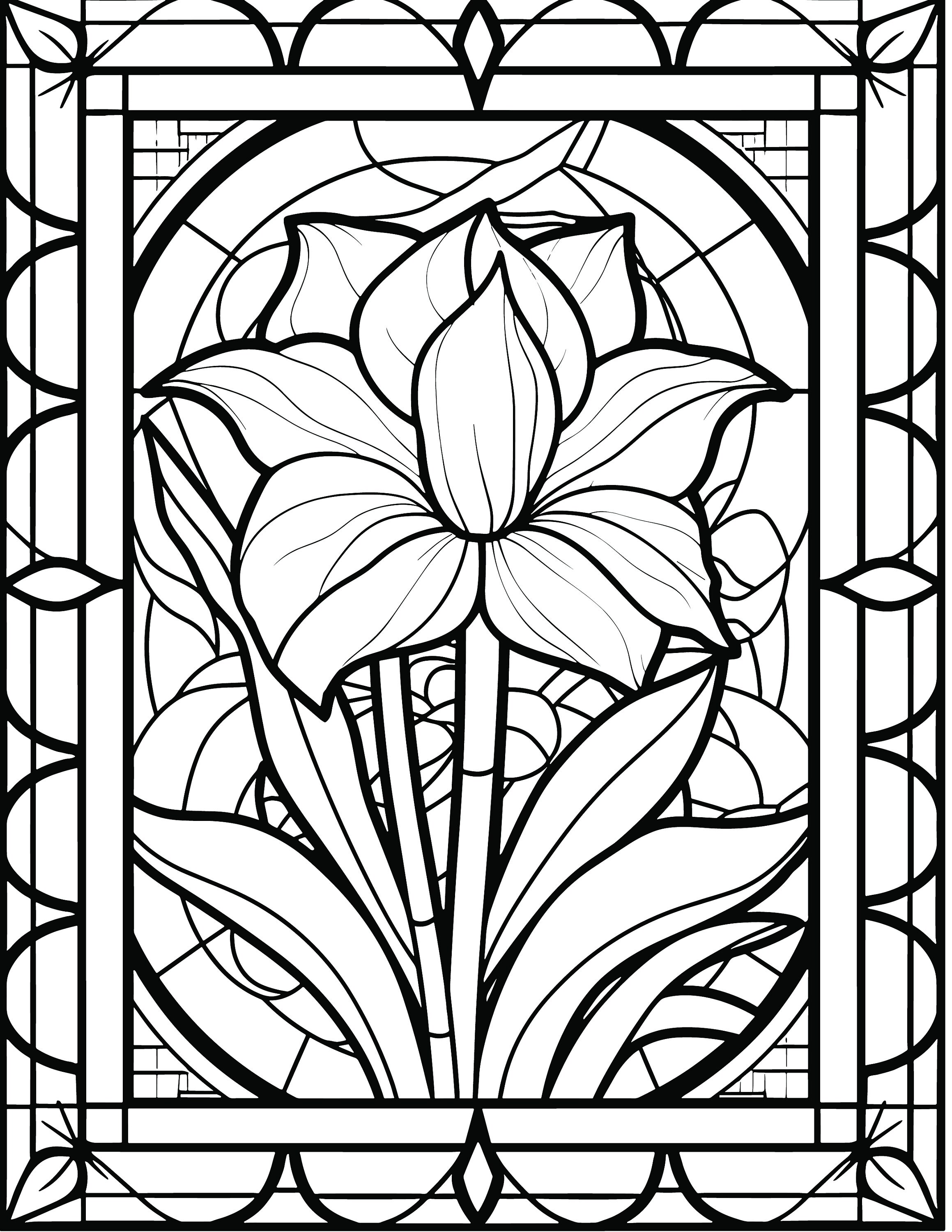 180 Stain Glass Flowers Coloring Pages - Etsy