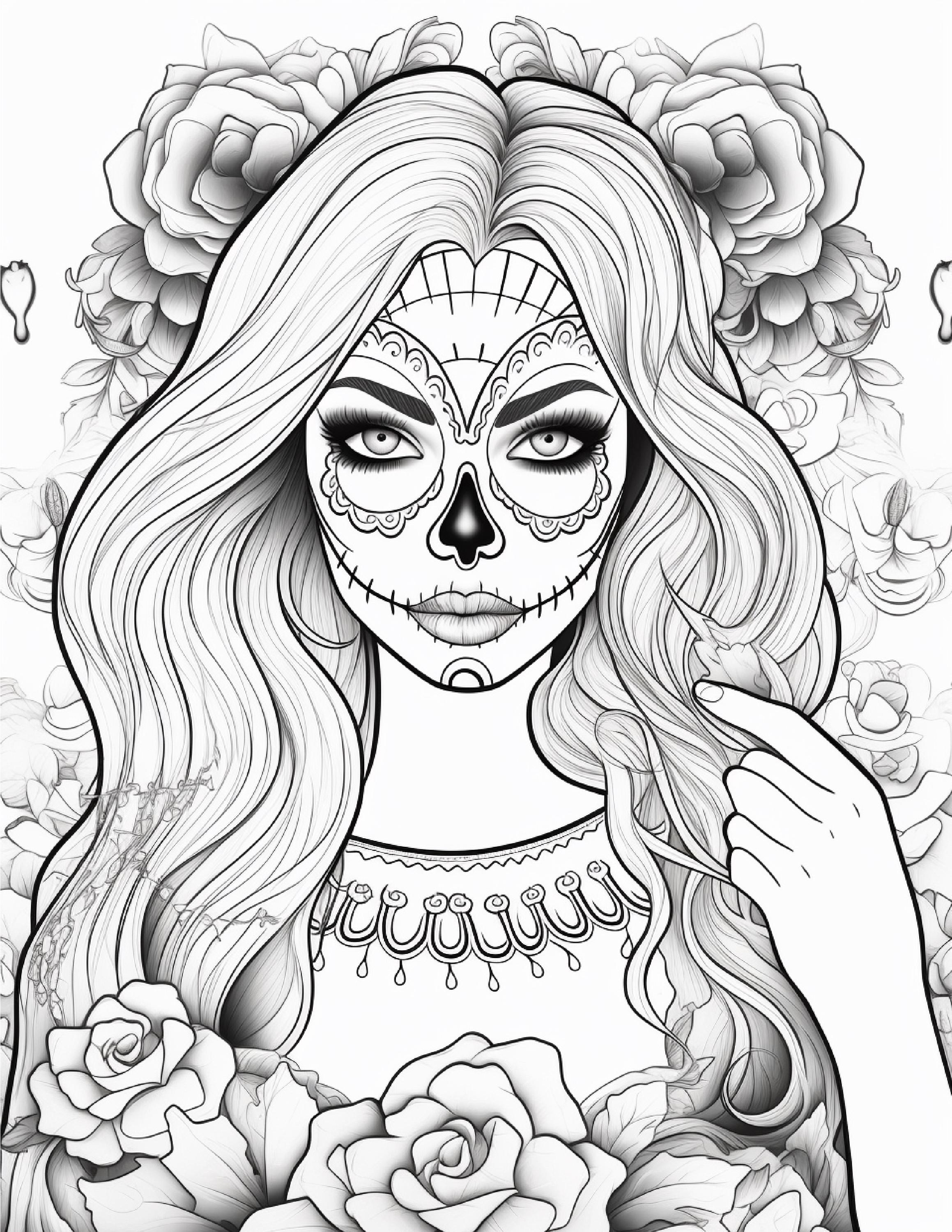 Sugar Skull Girls Coloring Pages - Etsy