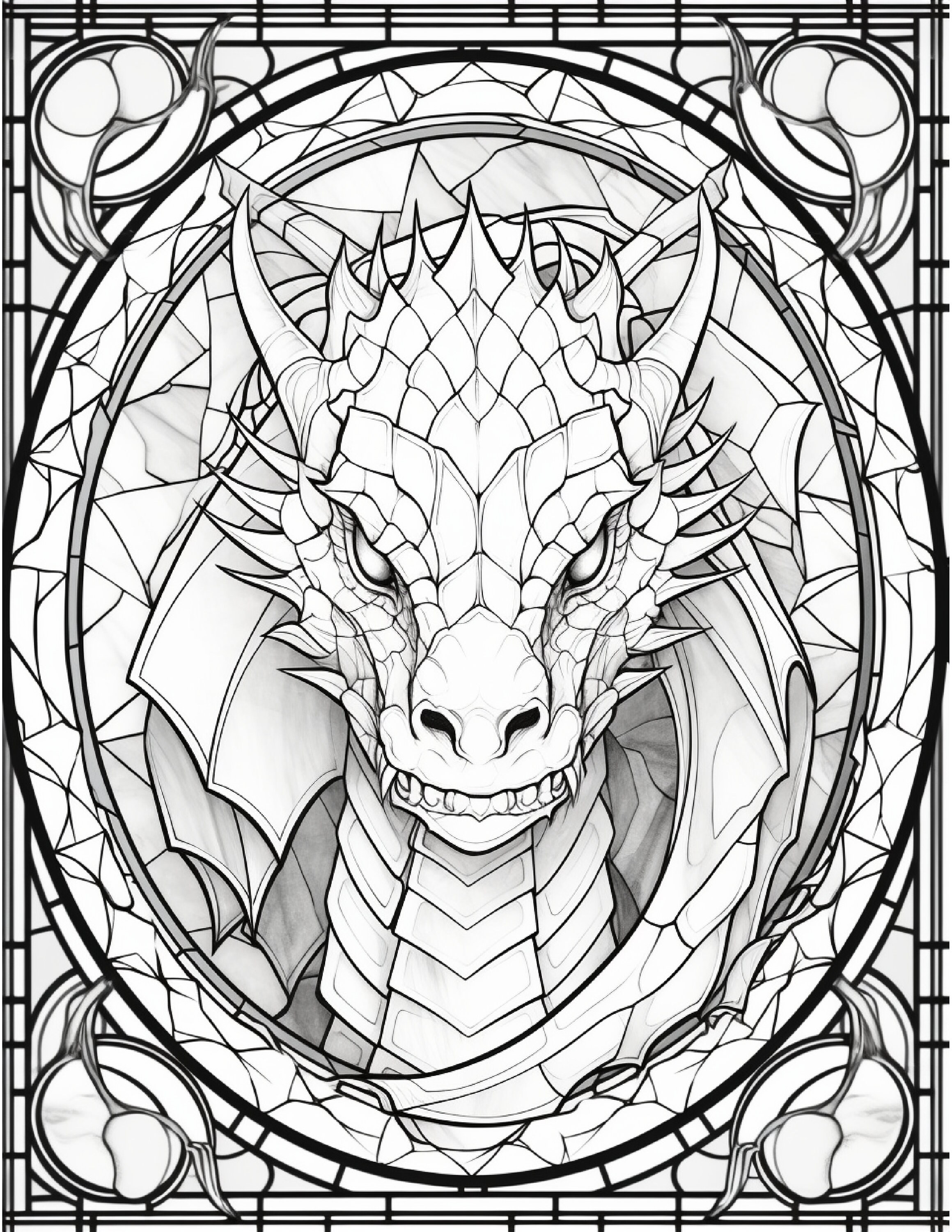 1.100 Stained Glass Dragons Coloring Pages Printable Fantasy Dragon Art ...