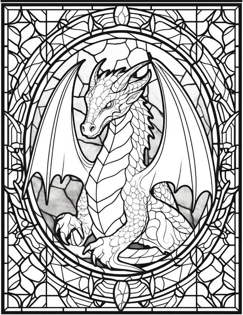 1.100 Stained Glass Dragons Coloring Pages Printable Fantasy Dragon Art ...