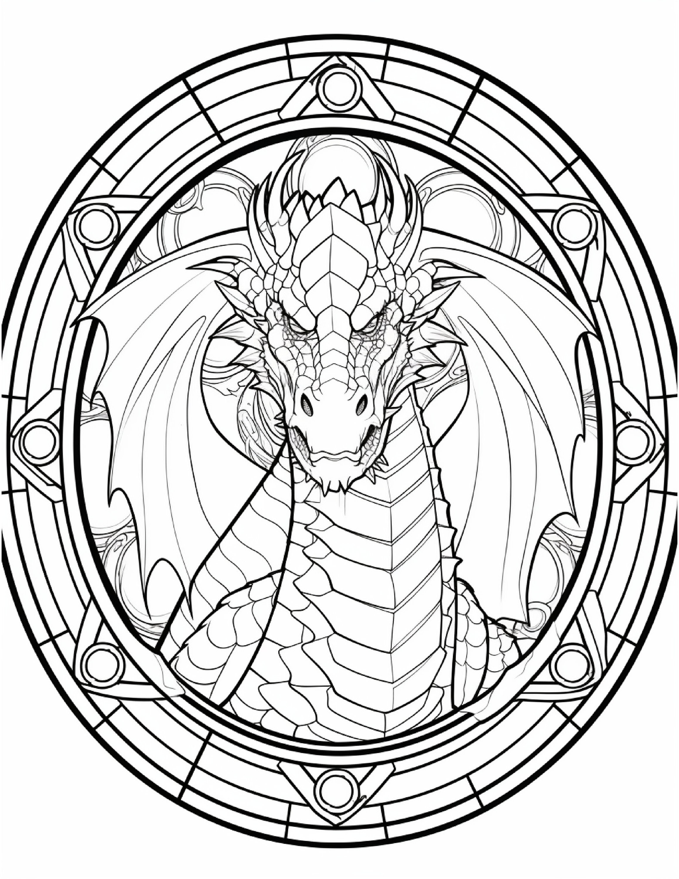 1.100 Stained Glass Dragons Coloring Pages Printable Fantasy Dragon Art ...