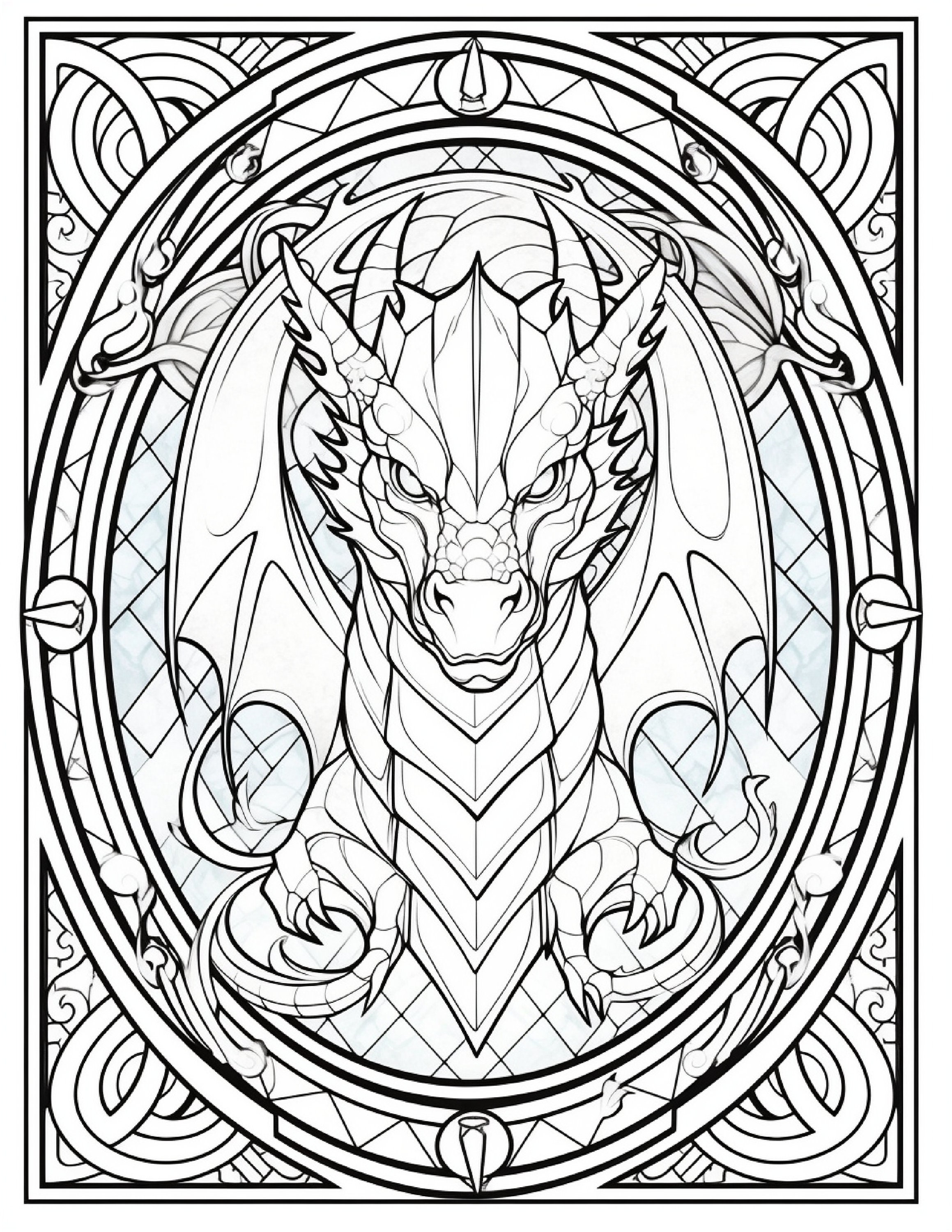 1.100 Stained Glass Dragons Coloring Pages Printable Fantasy Dragon Art ...