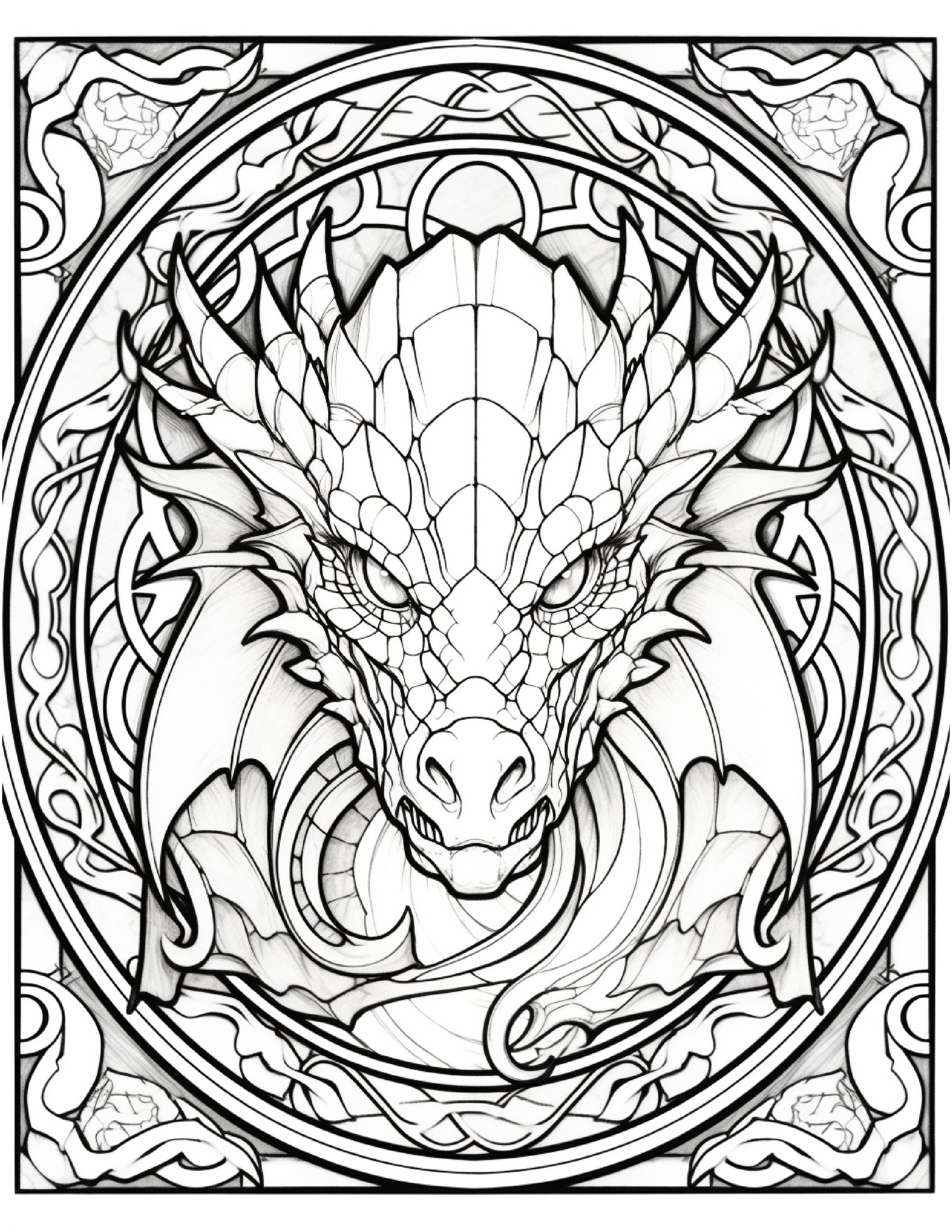 1.100 Stained Glass Dragons Coloring Pages Printable Fantasy Dragon Art ...