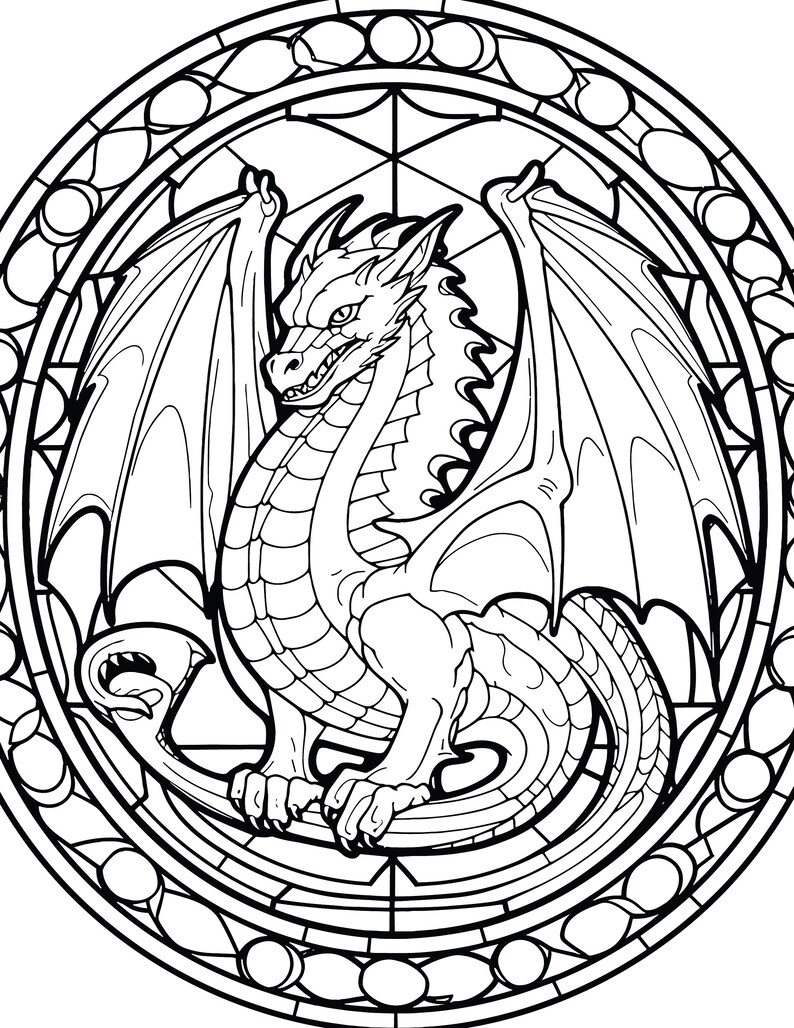 90 Stained Glass Dragons Coloring Pages Hours of Fun Coloring and ...