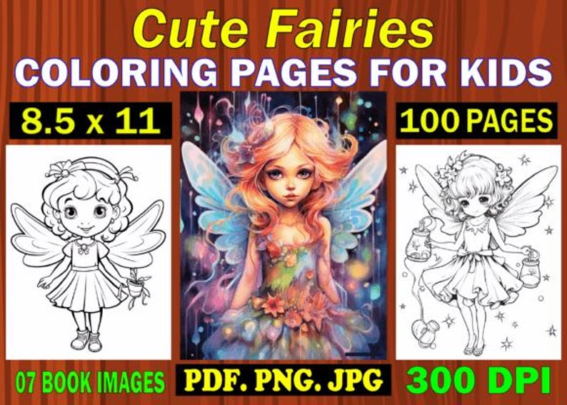 Cute Fairies Coloring Book for Kids and Adults Whimsical Fairy Designs ...