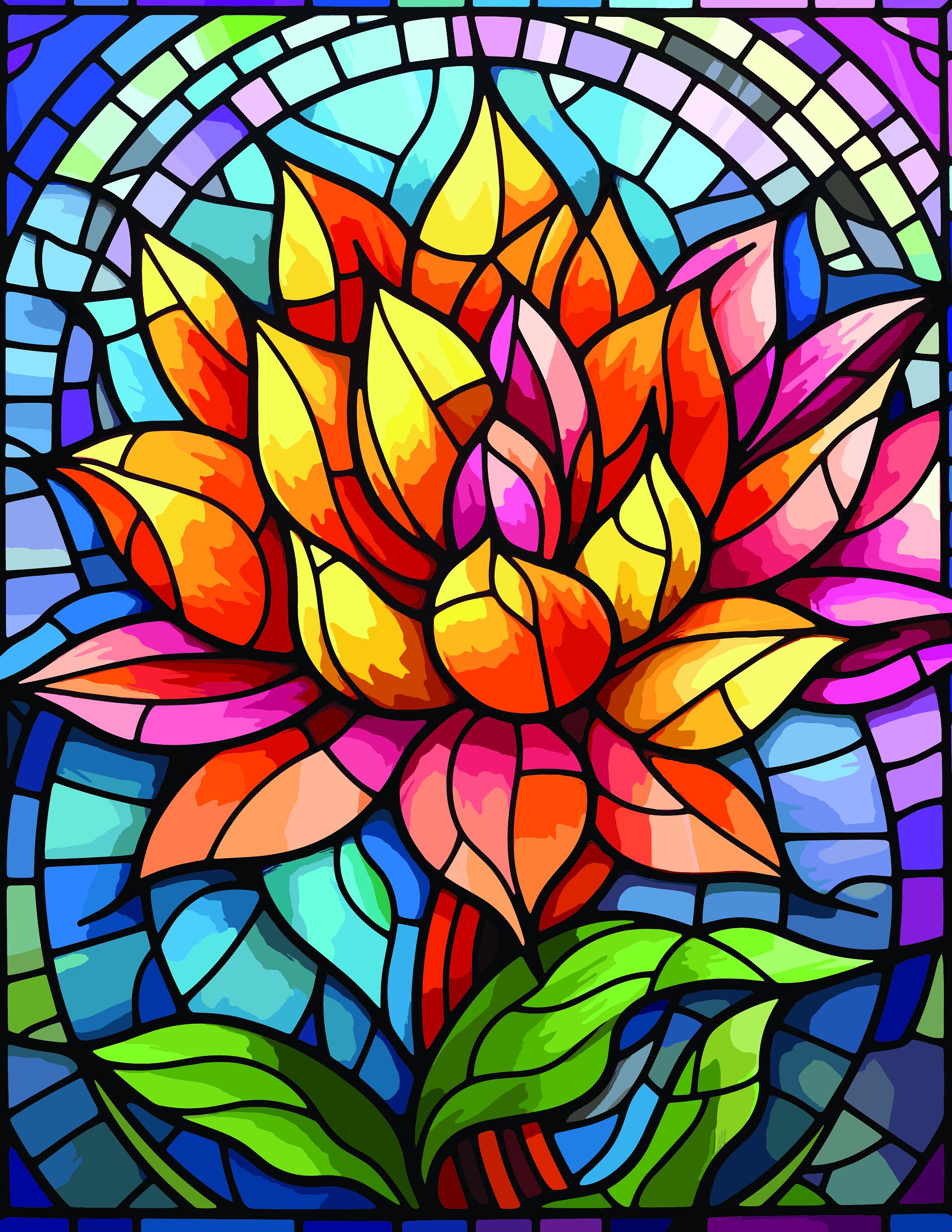 180 Stain Glass Flowers Coloring Pages - Etsy
