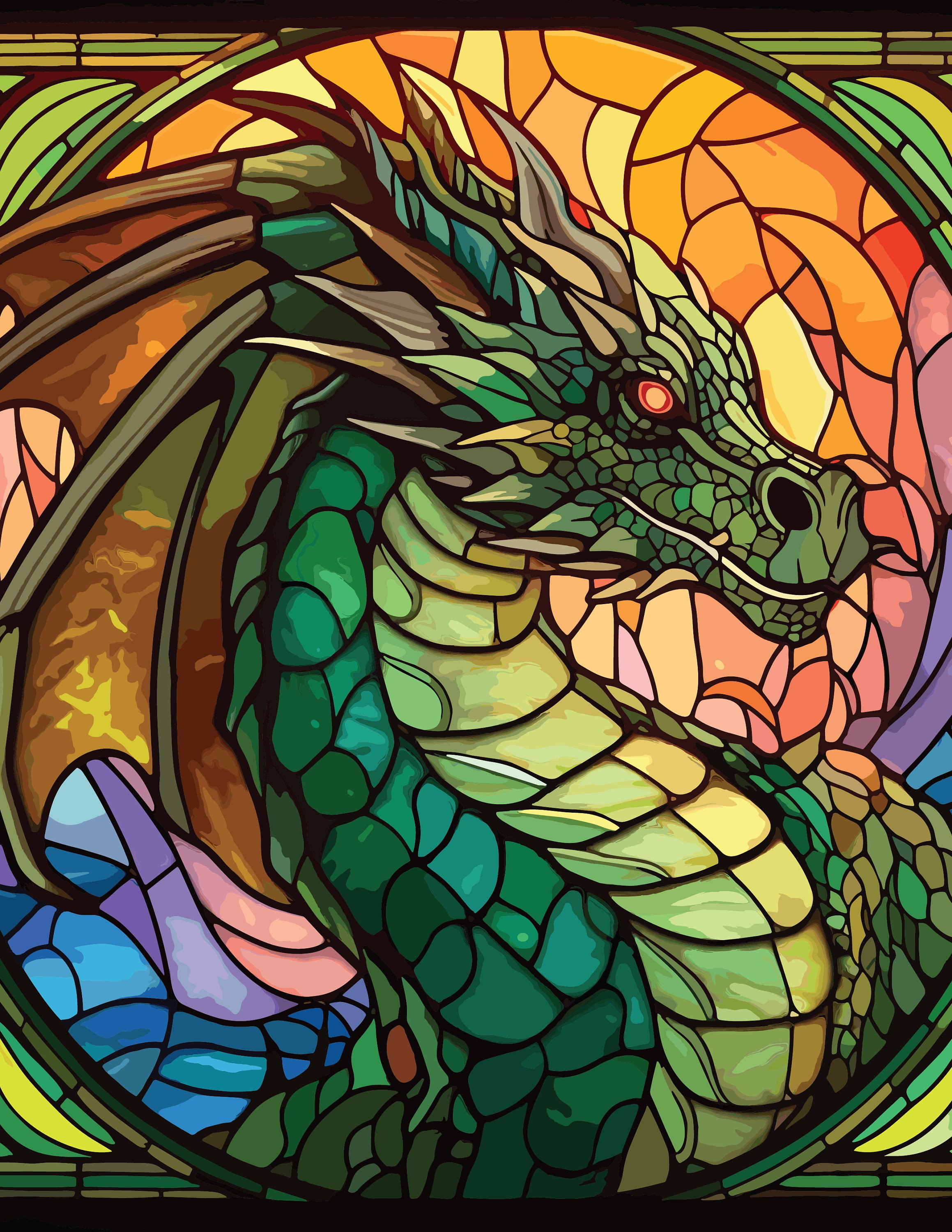 90 Stained Glass Dragons Coloring Pages Hours of Fun Coloring and ...