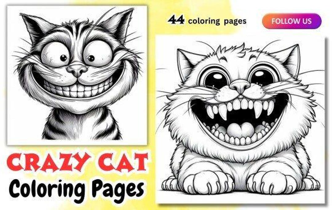 Cazy CAT Coloring Pages - Etsy