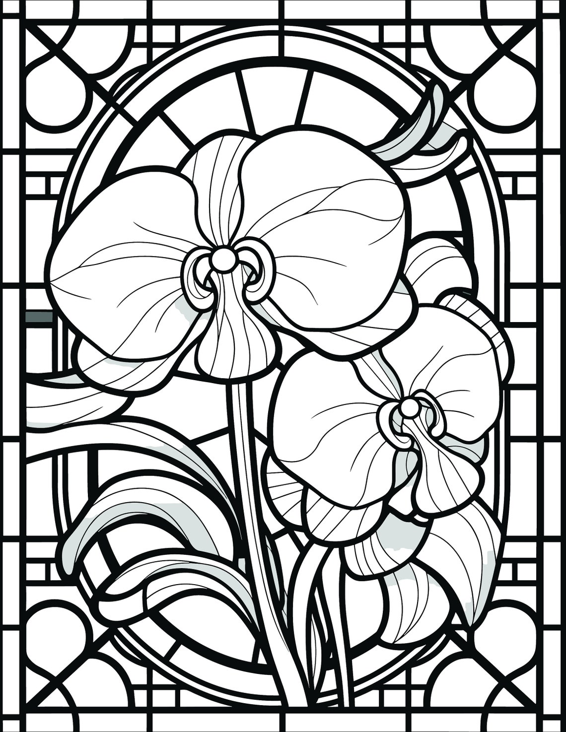 180 Stain Glass Flowers Coloring Pages - Etsy