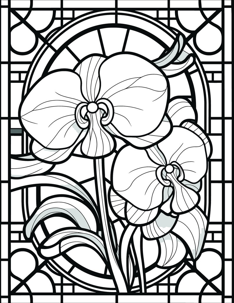 180 Stain Glass Flowers Coloring Pages - Etsy