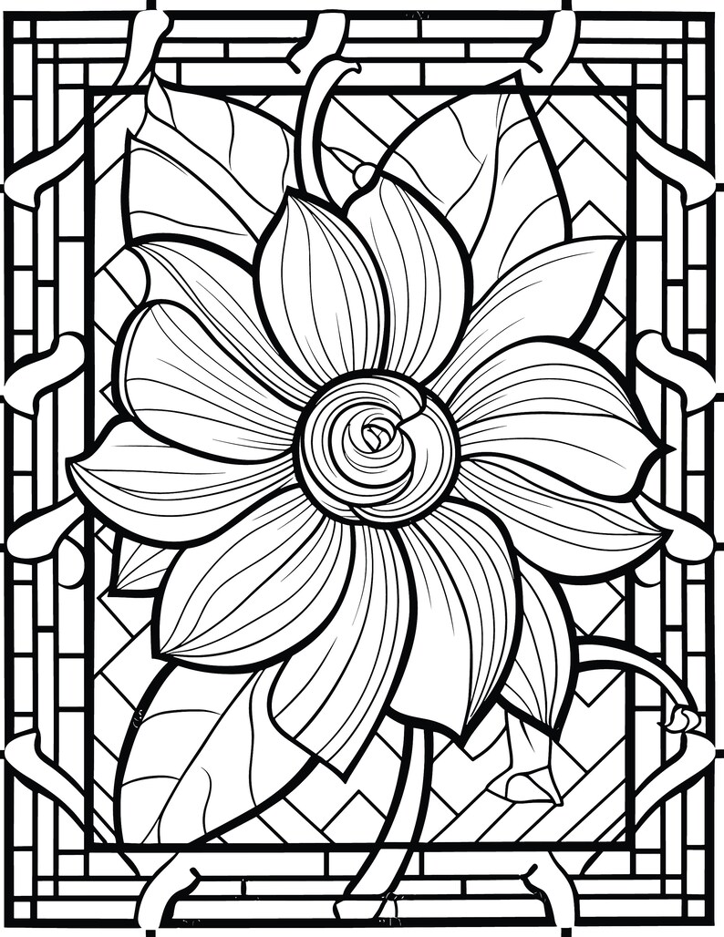 180 Stain Glass Flowers Coloring Pages - Etsy