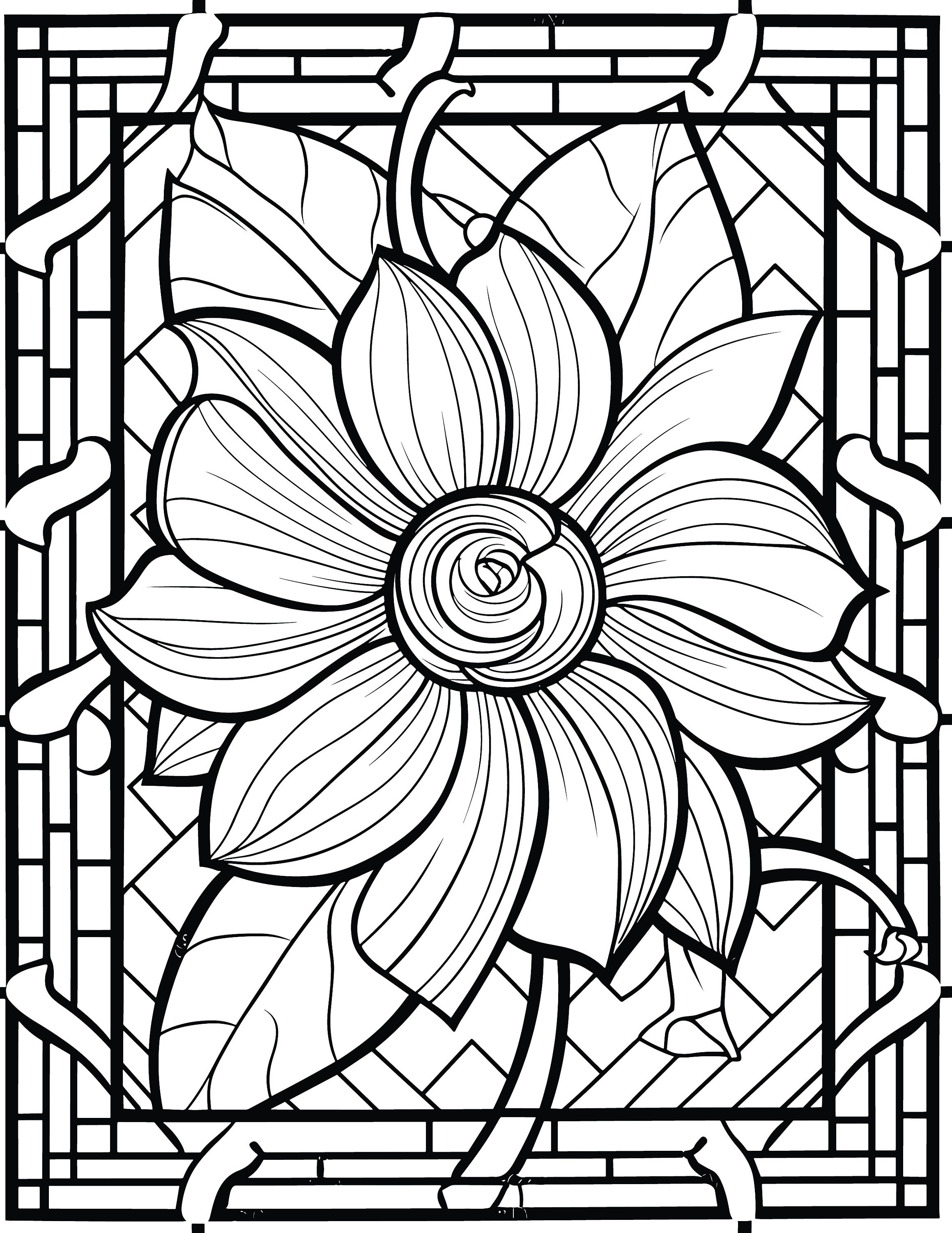 180 Stain Glass Flowers Coloring Pages - Etsy