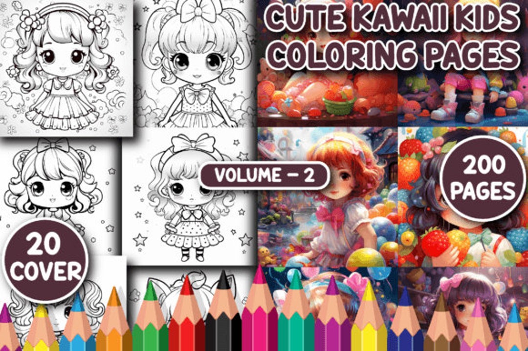 100 Kawaii Kids to Color Hours of Fun for Your Kids - Etsy