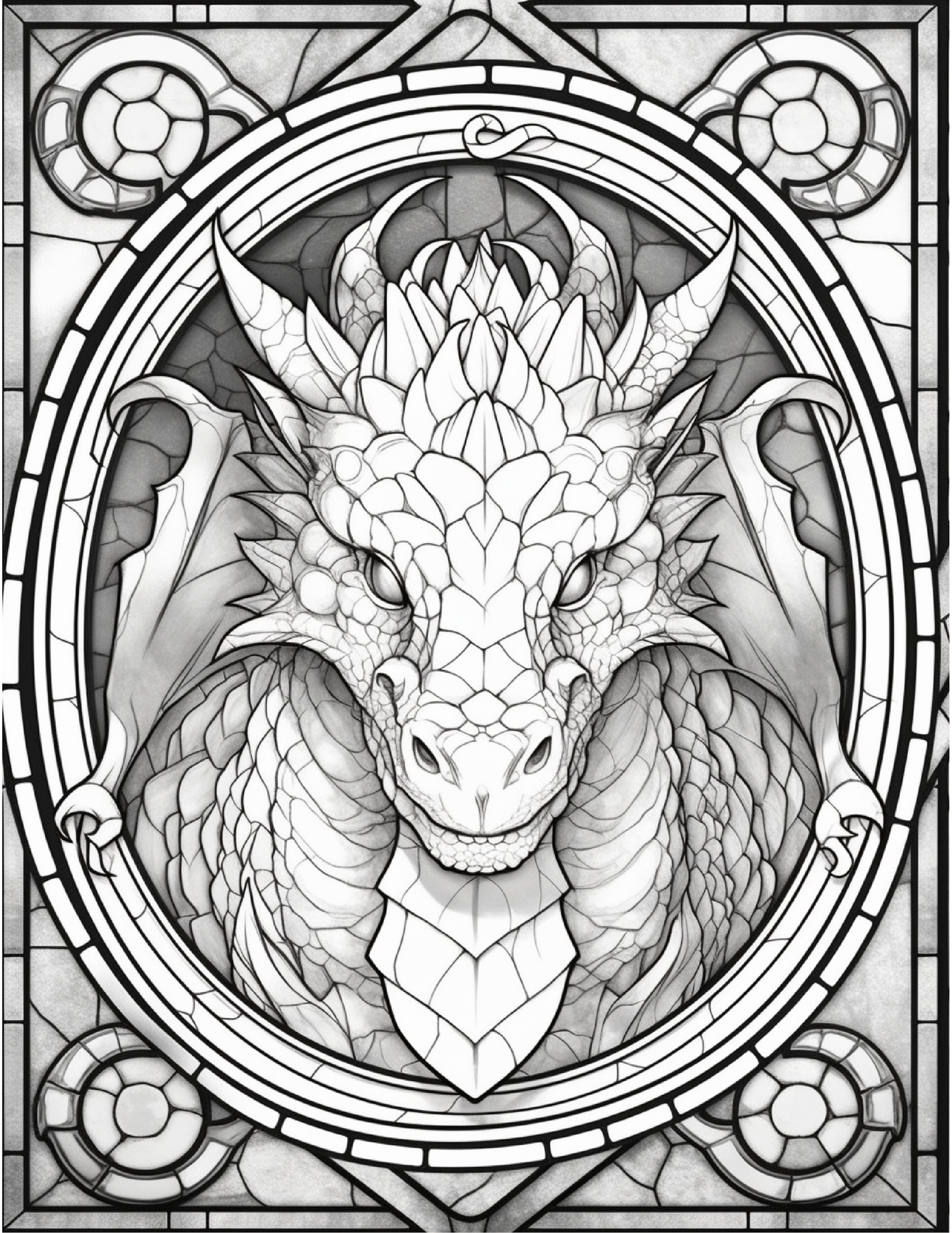 1.100 Stained Glass Dragons Coloring Pages Printable Fantasy Dragon Art ...