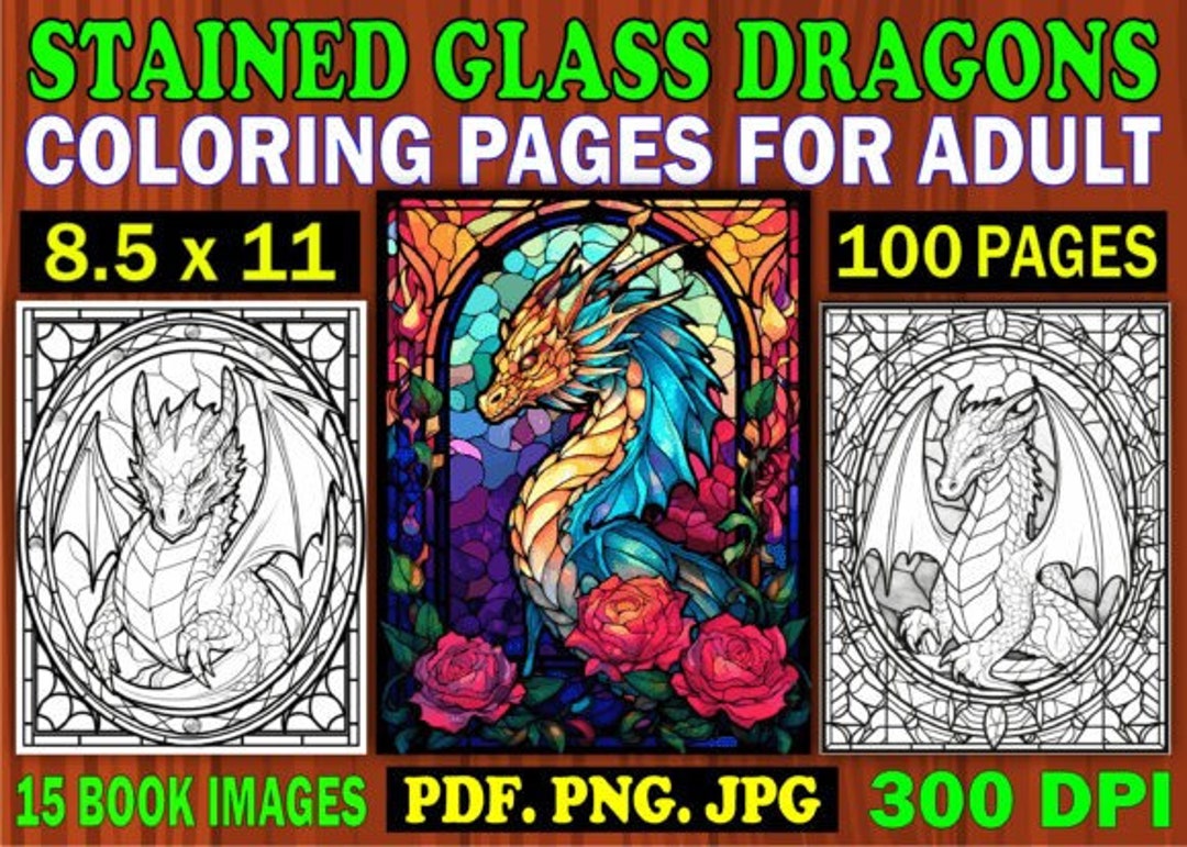 1.100 Stained Glass Dragons Coloring Pages Printable Fantasy Dragon Art ...