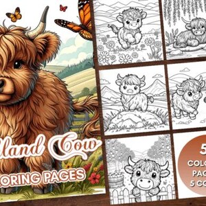 15 Highland Cow Coloring Book Pages, Coloring Pages for Kids and Adults ...
