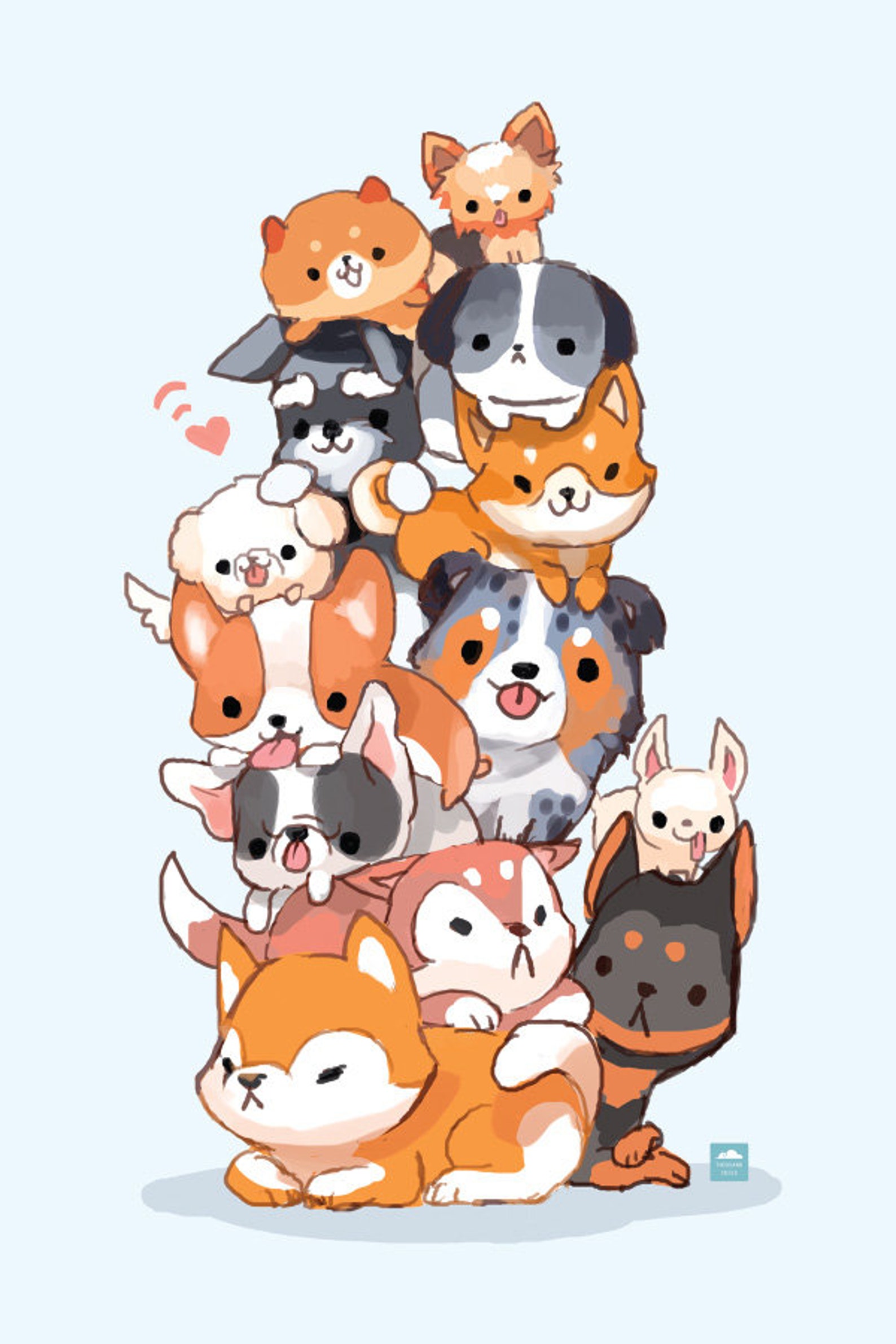 Pile of Dogs Illustration Print | Etsy