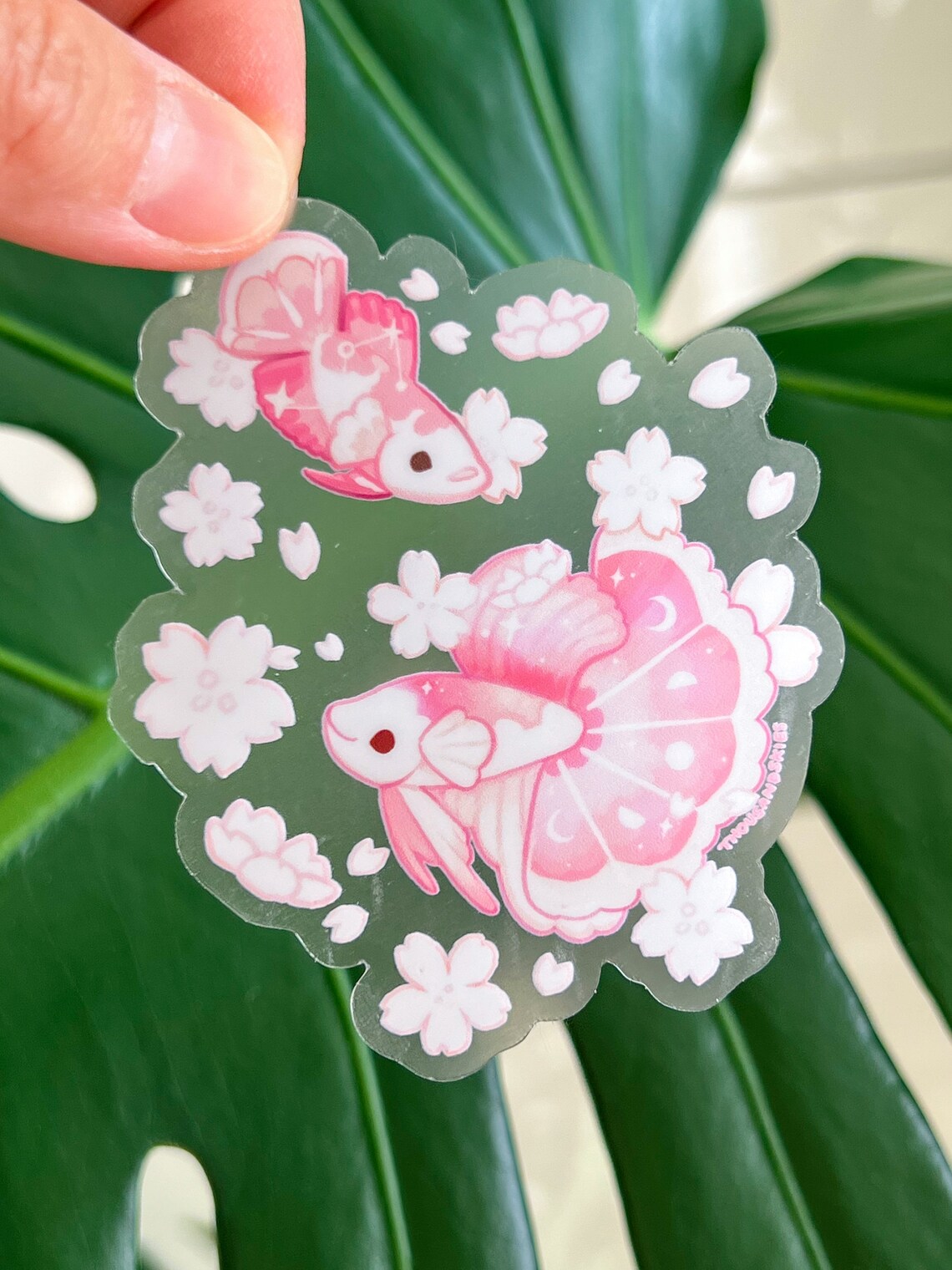 Vinyl Sticker transparent Sakura Half Moon Betta - Etsy