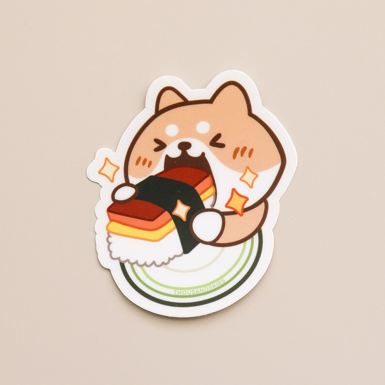 Vinyl Sticker (transparent) Savory Breakfast - Shiba Loves Spam Musubi ...
