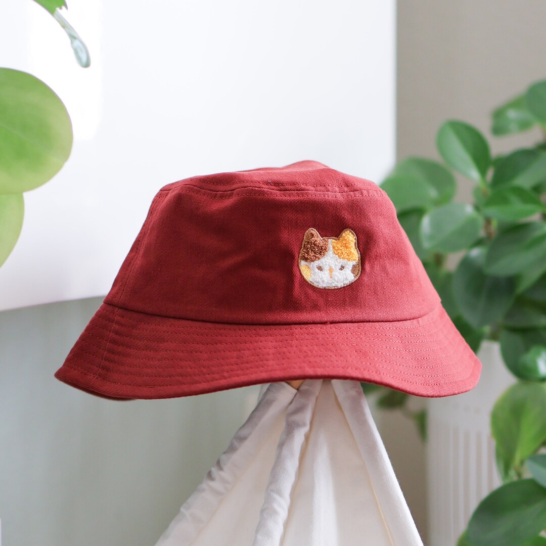 Calico Cat Bucket Hat - Deep Red Wine - Etsy