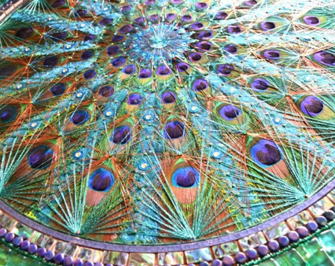 Peacock Feather Fan Inlay, STRING ART, Glass & Paua Shell, Mosaic Table ...