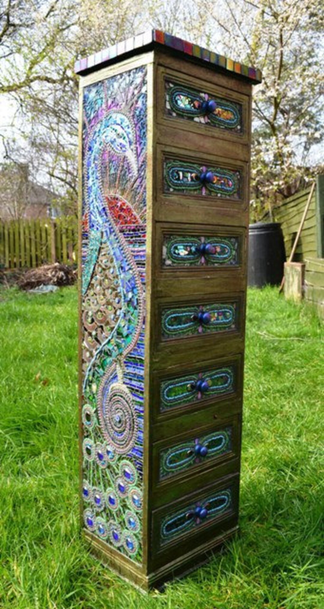 SOLD - Mosaic Art, Mosaic Peacock Chest of Draws - SOLD - Etsy