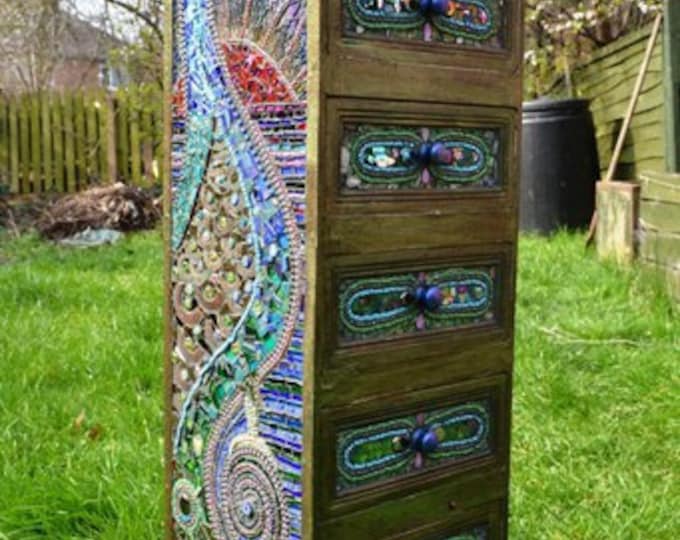 SOLD Mosaic Art, Mosaic Peacock Chest of Draws SOLD - Etsy