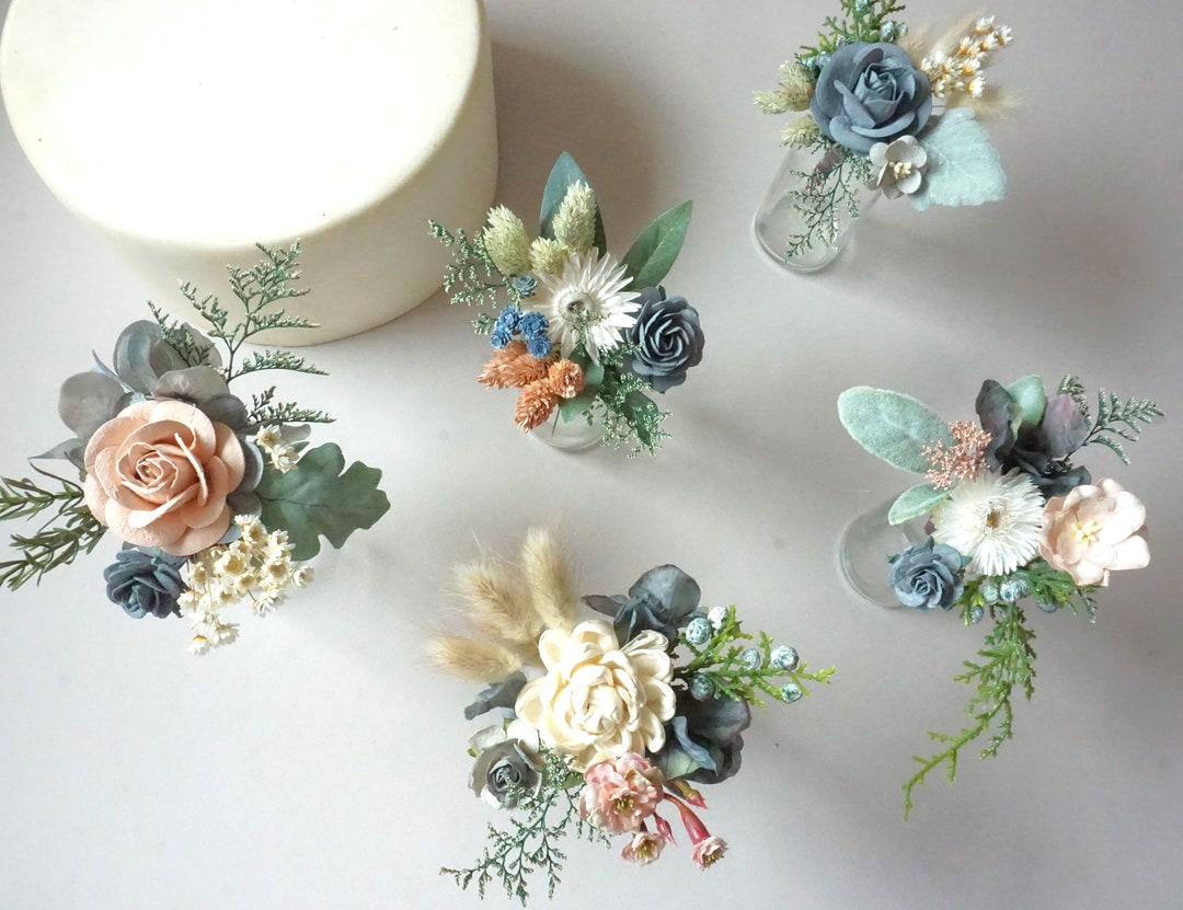 Floral Cake Decorations, Dusty Blue & Blush Cake Topper, Wedding Cake ...