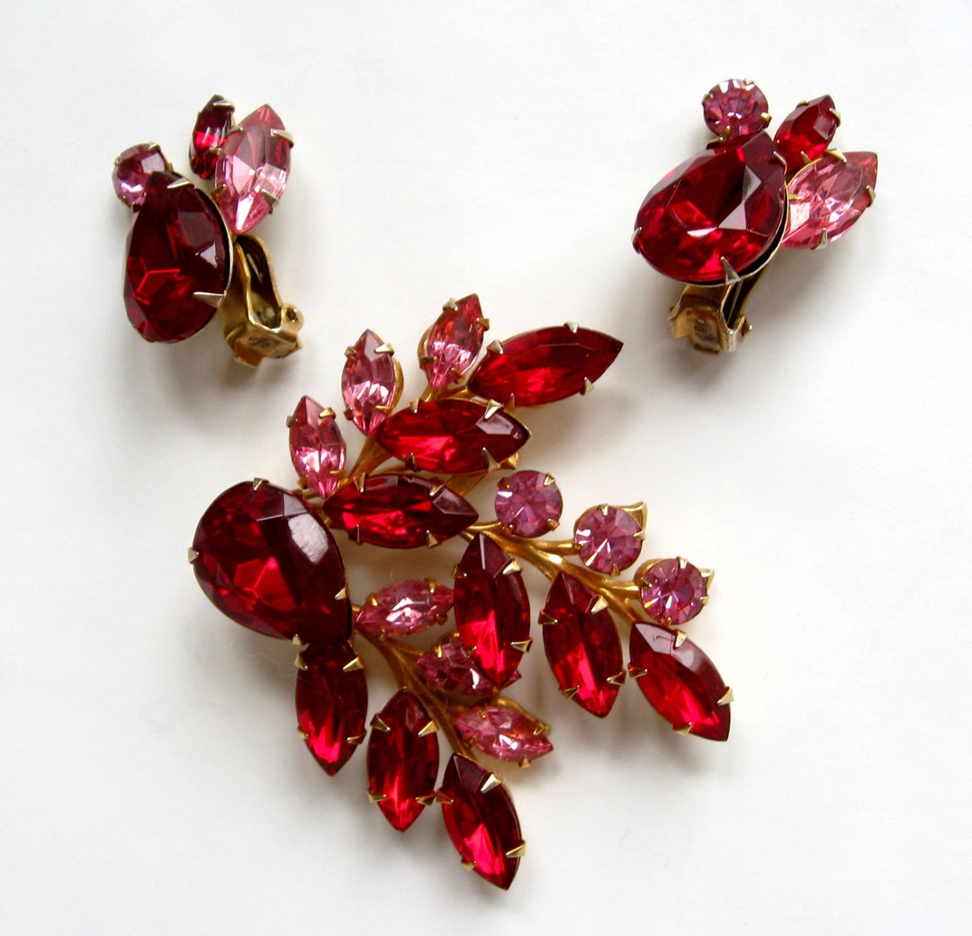 Free Shipping to US. Vintage Ruby Red and Pink Rhinestone "beau Jewels ...