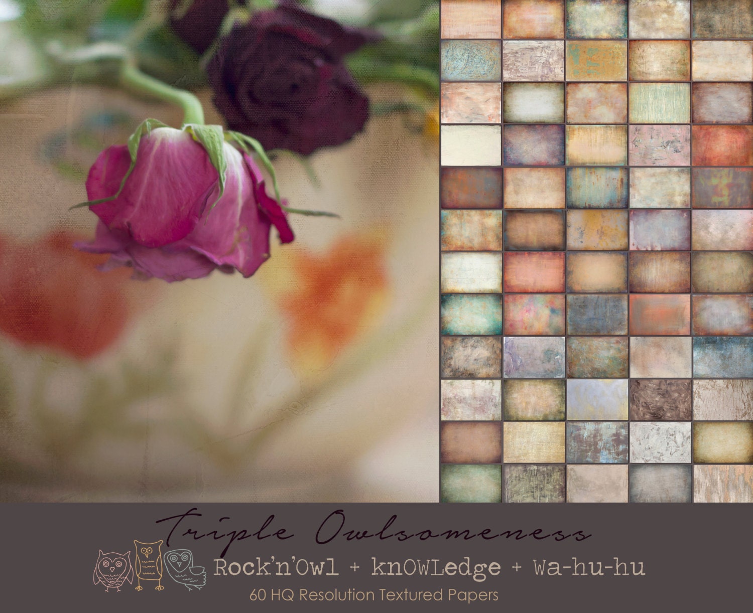 Fine Art Digital Textures Set "triple Owlsomeness", 60 HQ Resolution ...