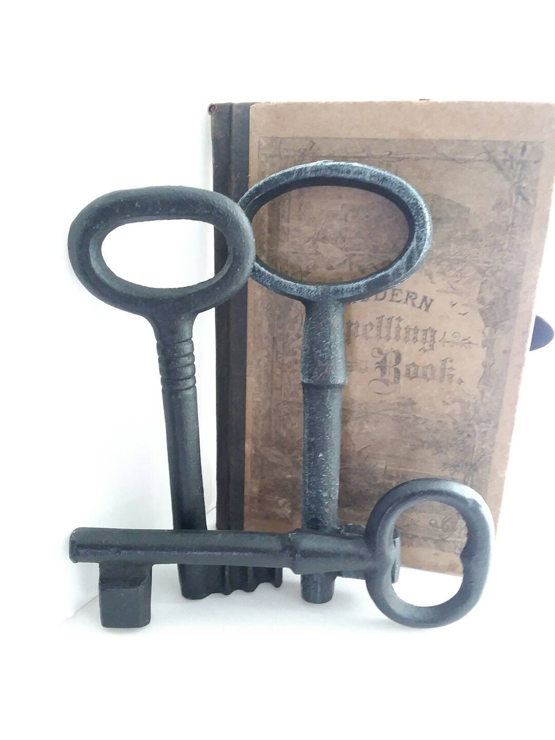 Keys, Large Cast Iron Skeleton Keys Set of 3, Assemblage Salvage Art ...